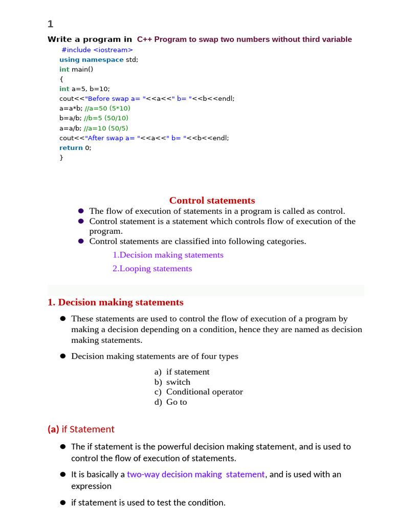 Unit-II NOTEScontrolstructure Excercises | PDF | Parameter (Computer ...