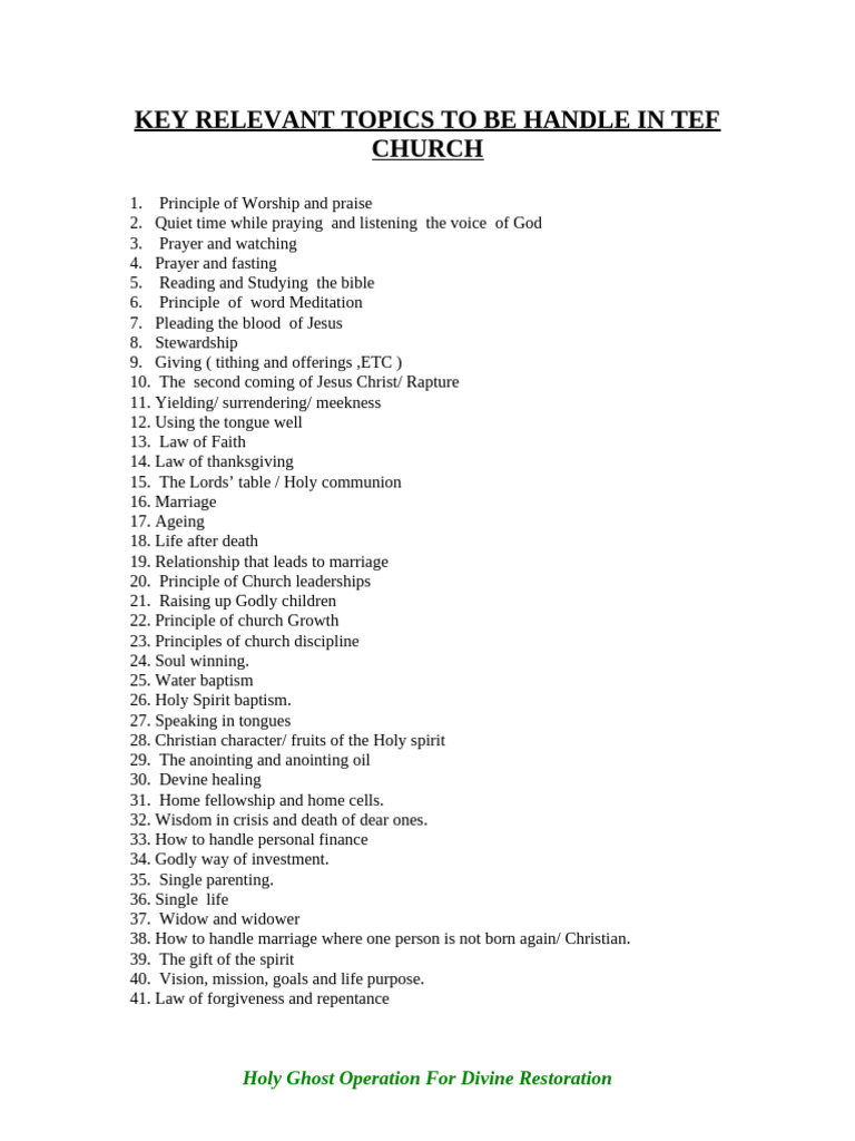 Topics For Church Teaching | PDF