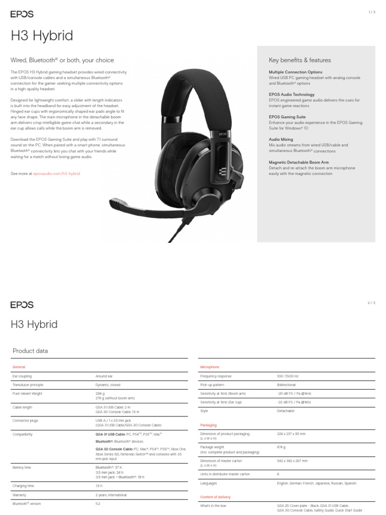 Fact Sheet H3 Hybrid - EN | PDF | Headphones | Microphone