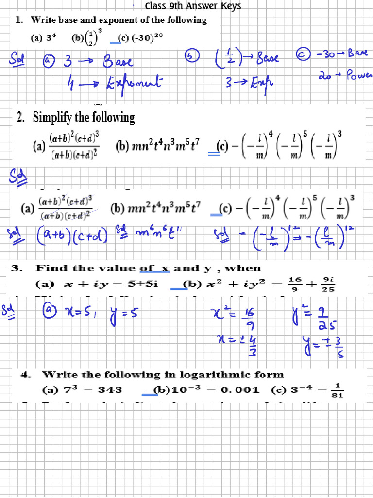 Answer Keys Math 8th, 9th, 10th | PDF
