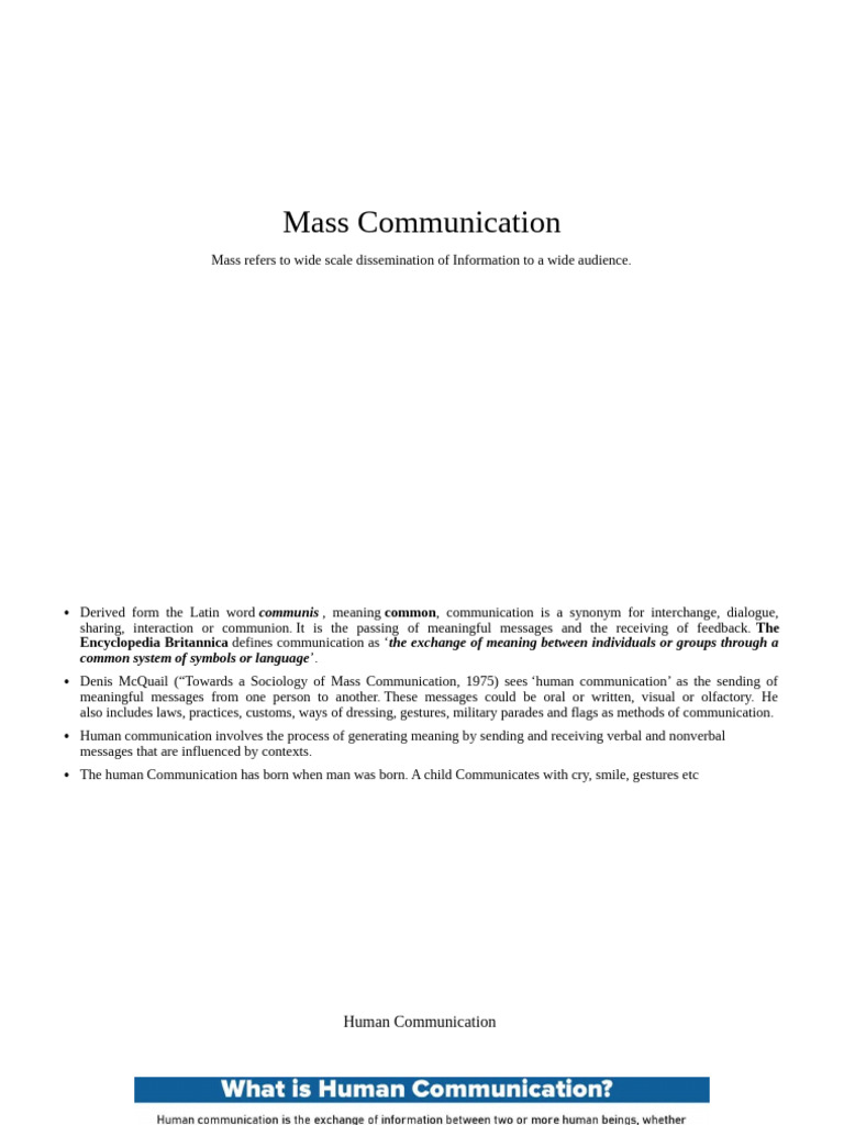 Mass Communication | PDF | Communication | Human Communication