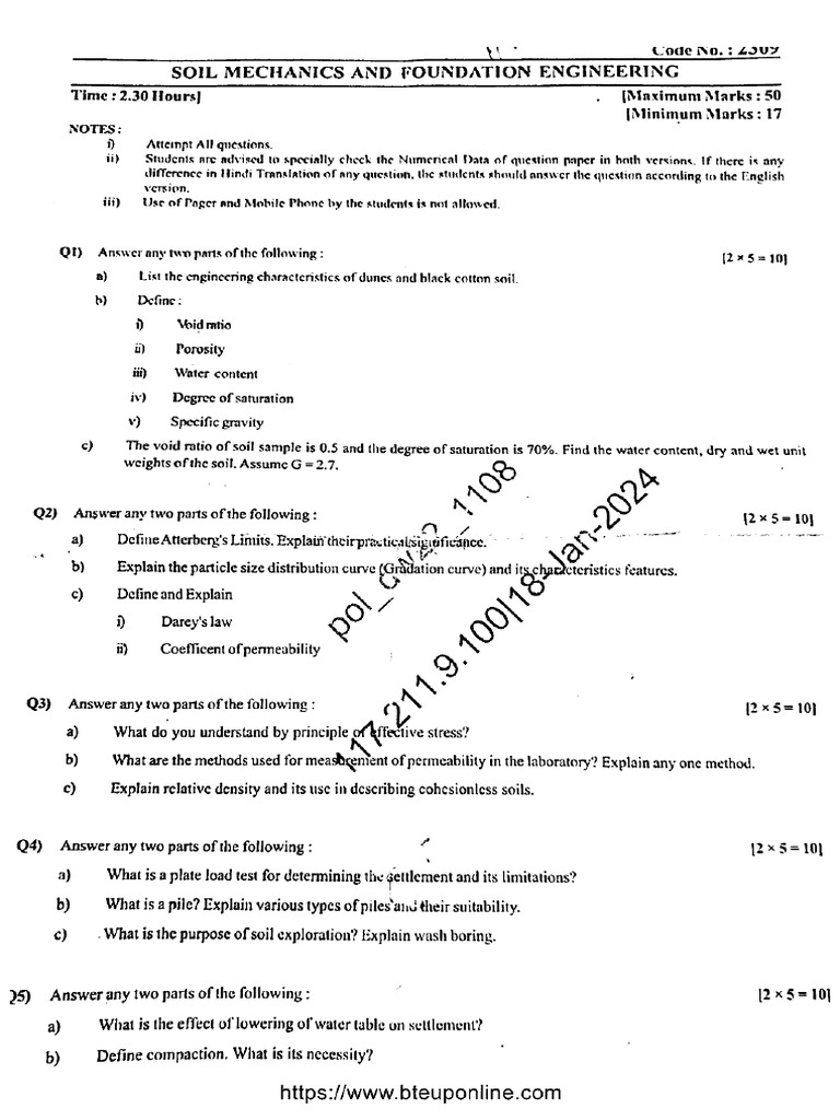2024 Soil Mechanics Pyq | PDF