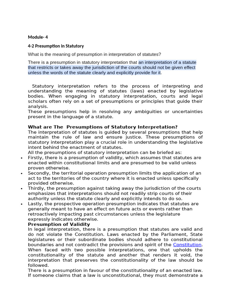BLS SEM 5 MODULE-4 | PDF | Statutory Interpretation | Jurisdiction