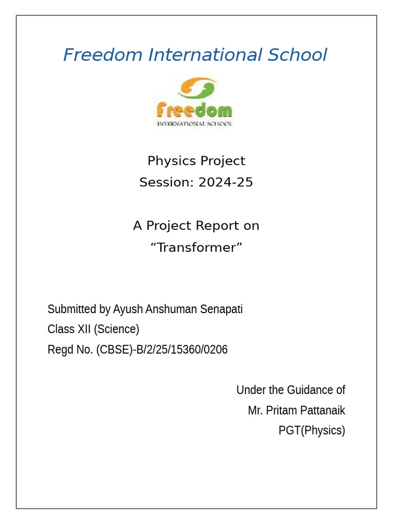Transformer Project Report for Class XII | PDF | Transformer | Inductor