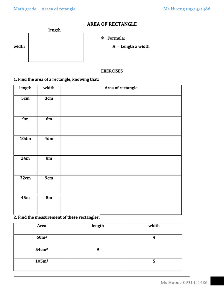 AREA OF RECTANGLE | PDF | Area | Rectangle