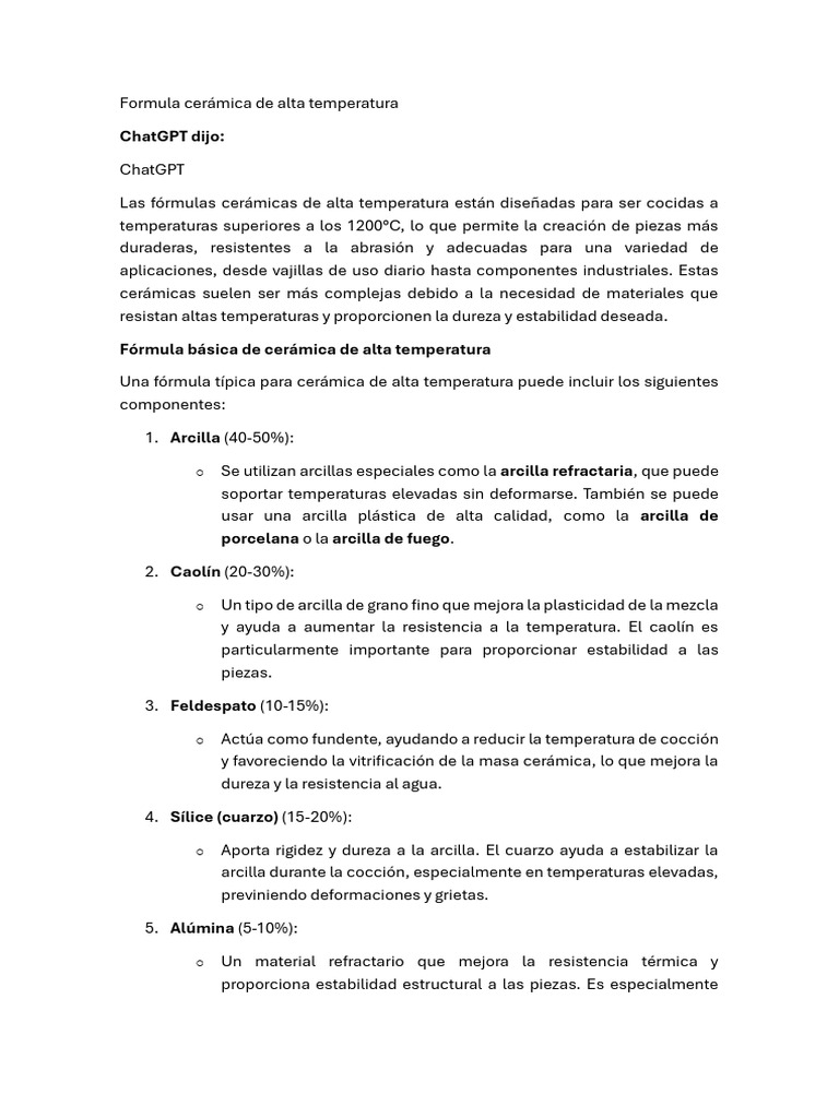 Formula de Alta Ceramica | PDF | Cerámica | Arcilla