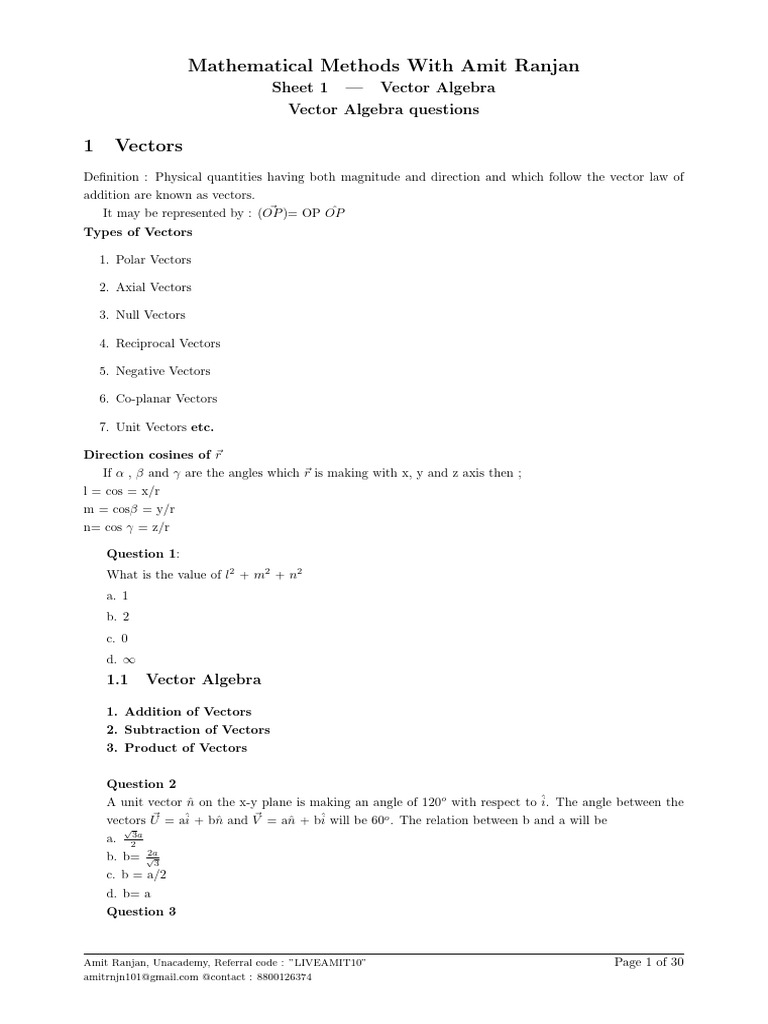 Vector_Algebra_Questions_5__1725380759842 | PDF | Euclidean Vector | Triangle