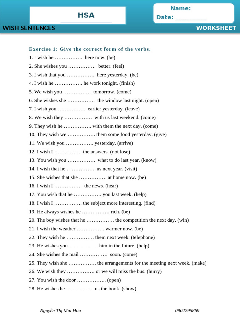WISH SENTENCES-WORKSHEET | PDF | Linguistics