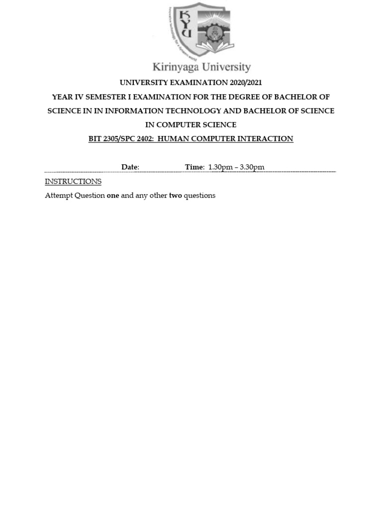 BIT 2305-SPC 2402 Human Computer Interaction Year IV Semester I | PDF