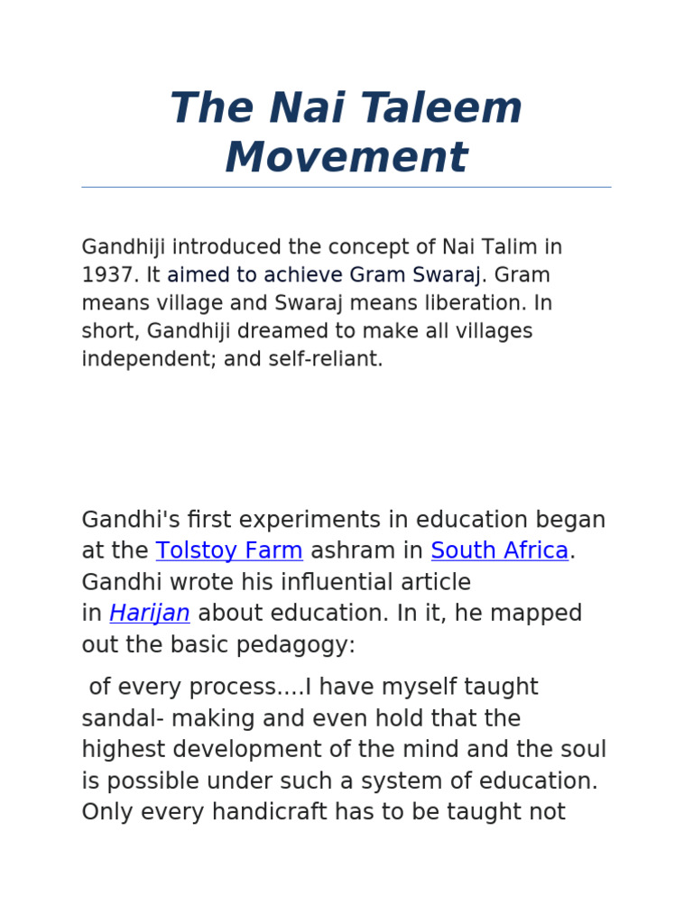 The Nai Taleem Movement | PDF