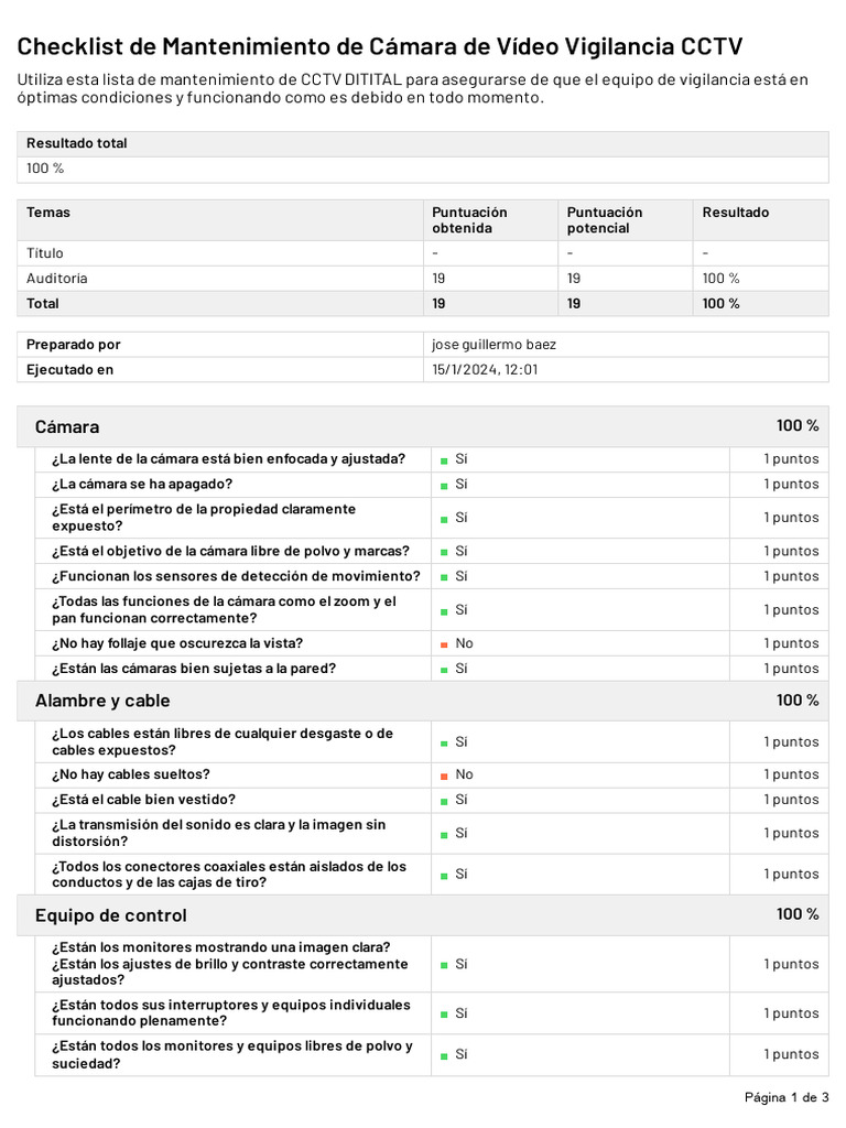Checklist - de - Mantenimiento - de - Cmara - de - Vdeo - Vigilancia - CCTV Sem #2 | PDF ...
