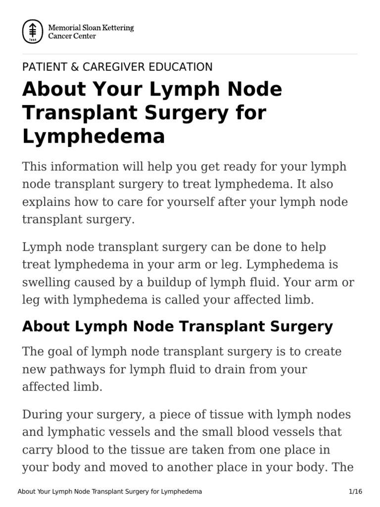 About Your Lymph Node Transplant Surgery Lymphedema | PDF | Lymph ...