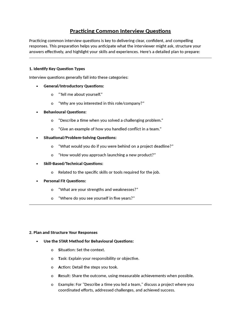 Practicing Common Interview Questions | PDF | Behavior Modification ...