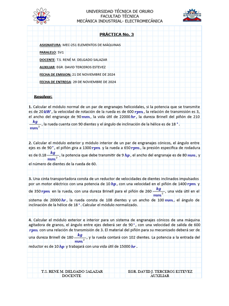 Prac. 3 Mec 251 | PDF | Engranaje | Ingeniería mecánica