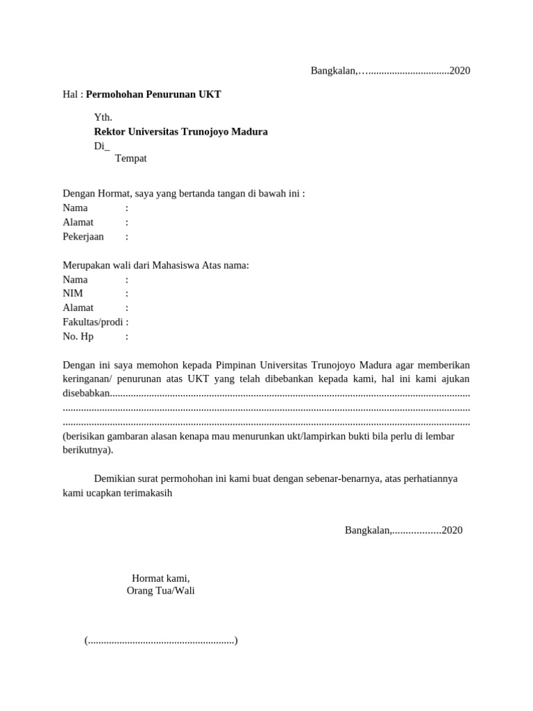 Surat Permohonan Penurunan UKT | PDF