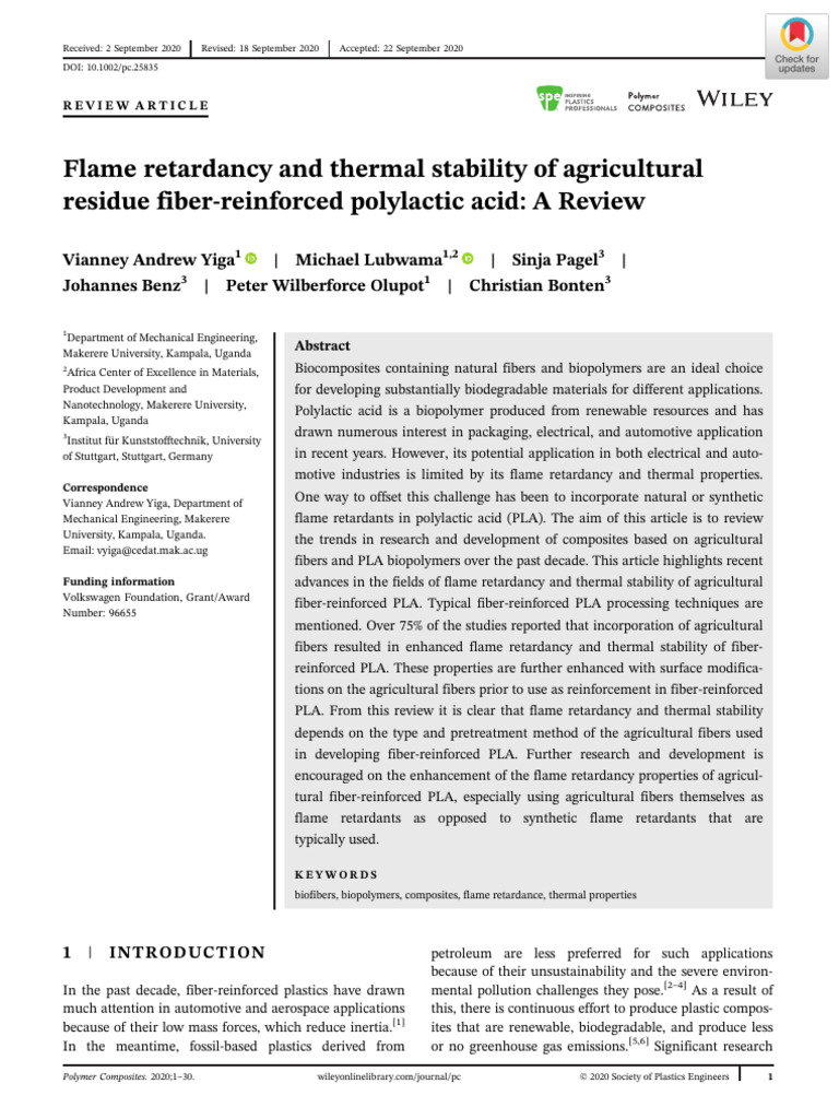 Flame retardancy and thermal stability of agricultural residue fiber ...