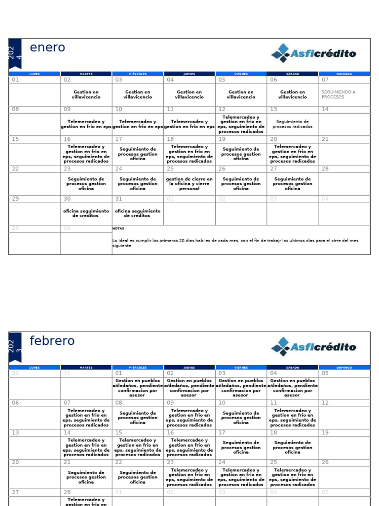 Planeador Mensual 2024 | PDF