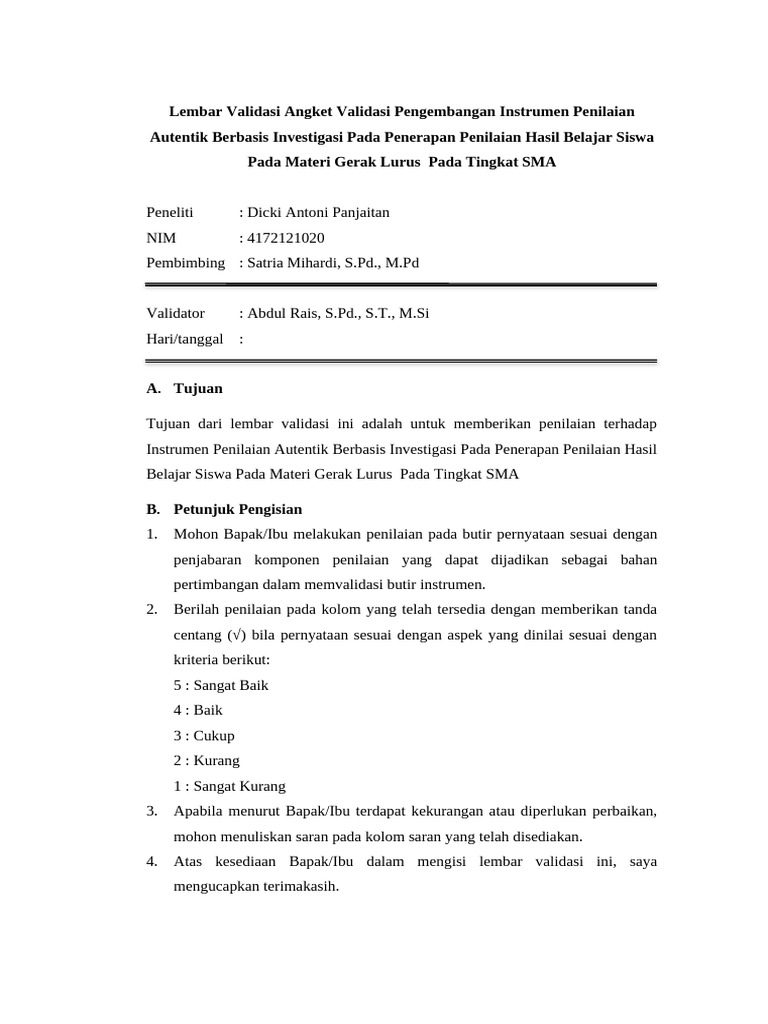 Lembar Validasi Afnia Fix | PDF