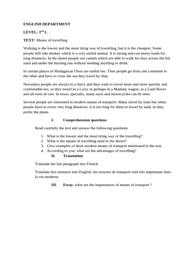 Various Means of Travel Explained | PDF