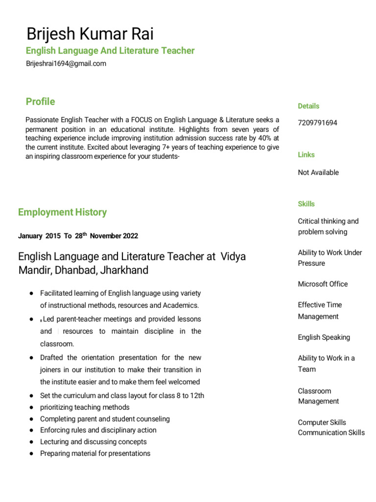 Brijesh Kumar Rai: Profile | PDF | Teachers | English Studies