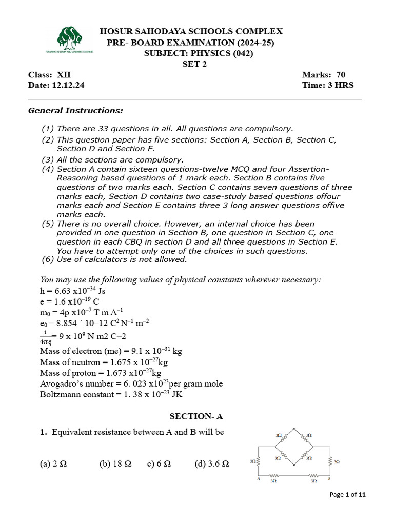 Physics Qp - Set 2 | PDF | Capacitance | Magnetic Field