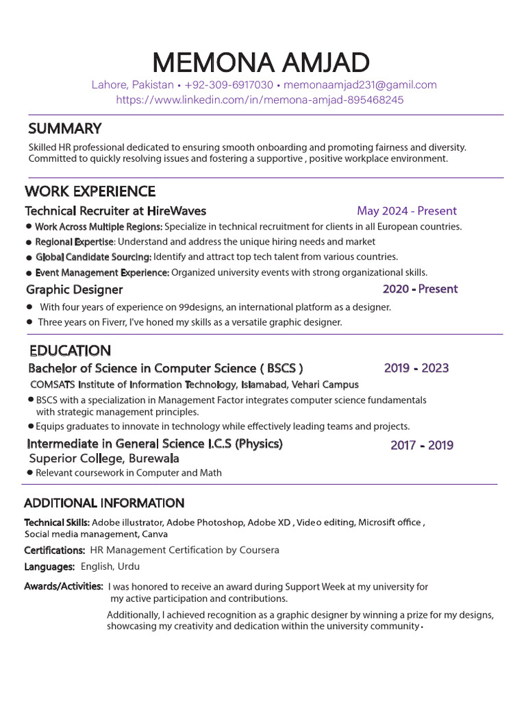 Memona Amjad Resume | PDF