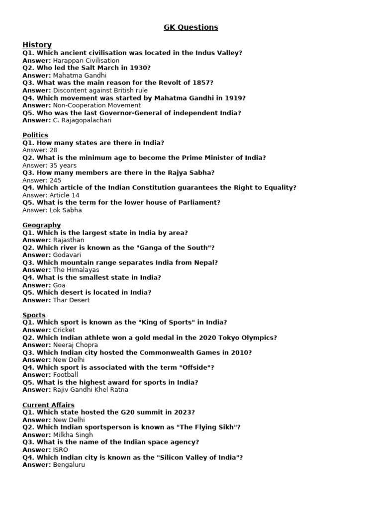 GK Questions | PDF