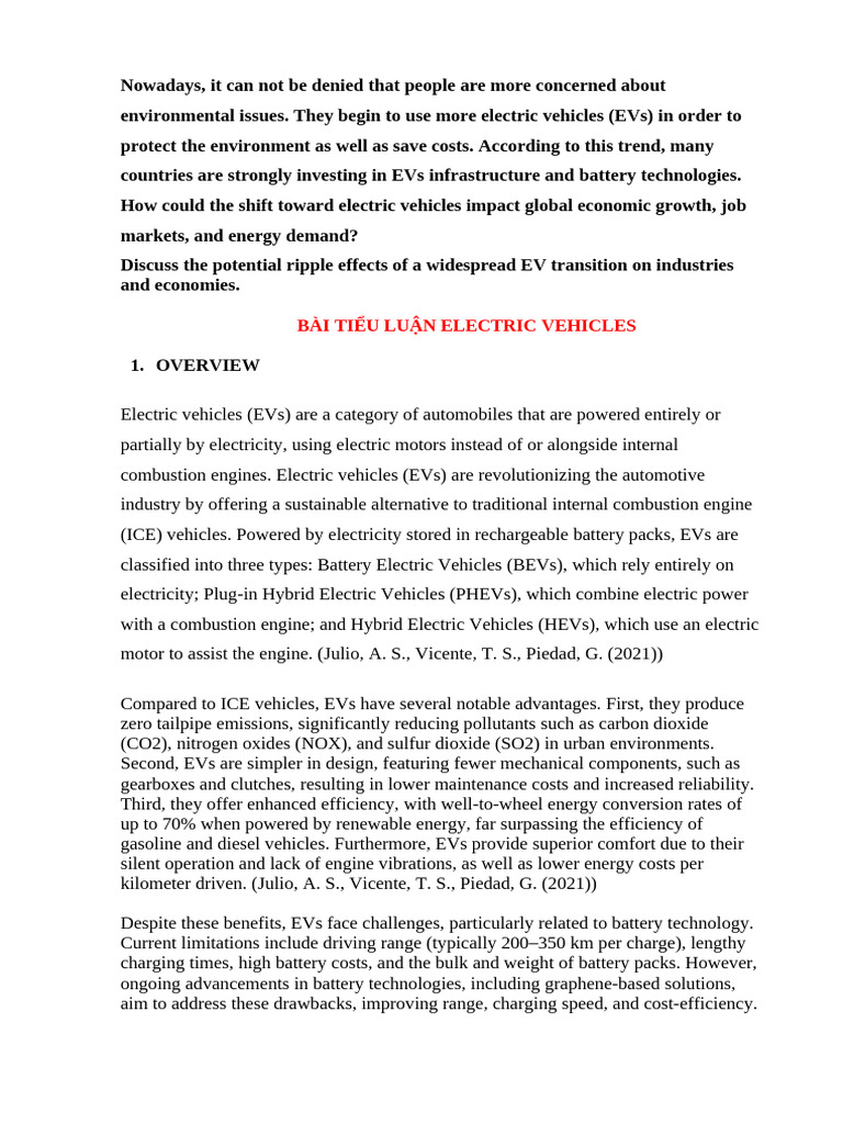 EVs-Essay-DEMO (4) | PDF | Electric Vehicle | Renewable Energy