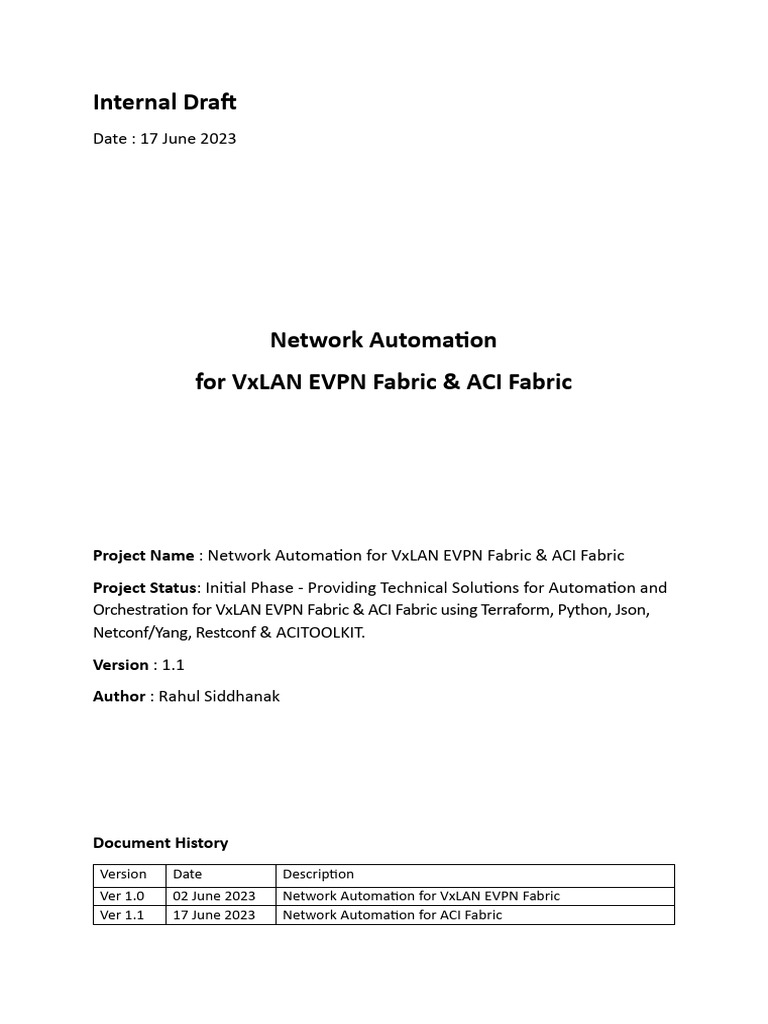 Draft 3 (Ver 1.1) - Network Automation For VxLAN EVPN Fabric & ACI Fabric | PDF | Wide Area ...