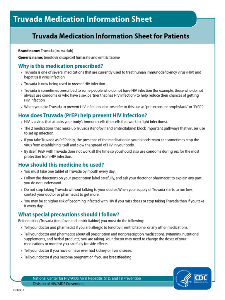 PrEP GL Patient Factsheet Truvada English | PDF | Infection | Hiv