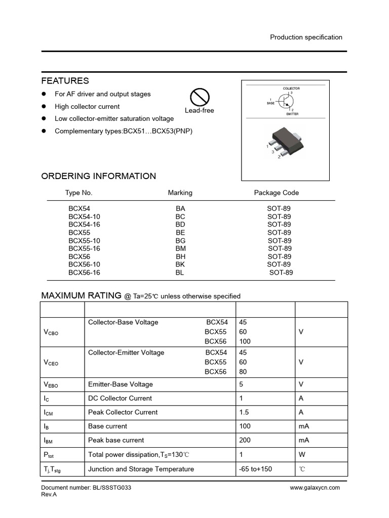 BCX56 (BL) | PDF | Bipolar Junction Transistor | Transistor