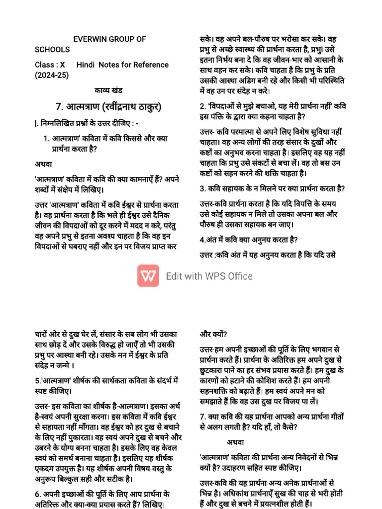 X HINDI NFR atmatran, pathjhar, kartus, sapno, topi | PDF