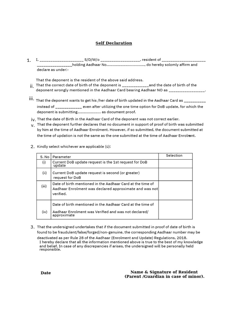 Declaration Form Aadhar Limit Cross | PDF
