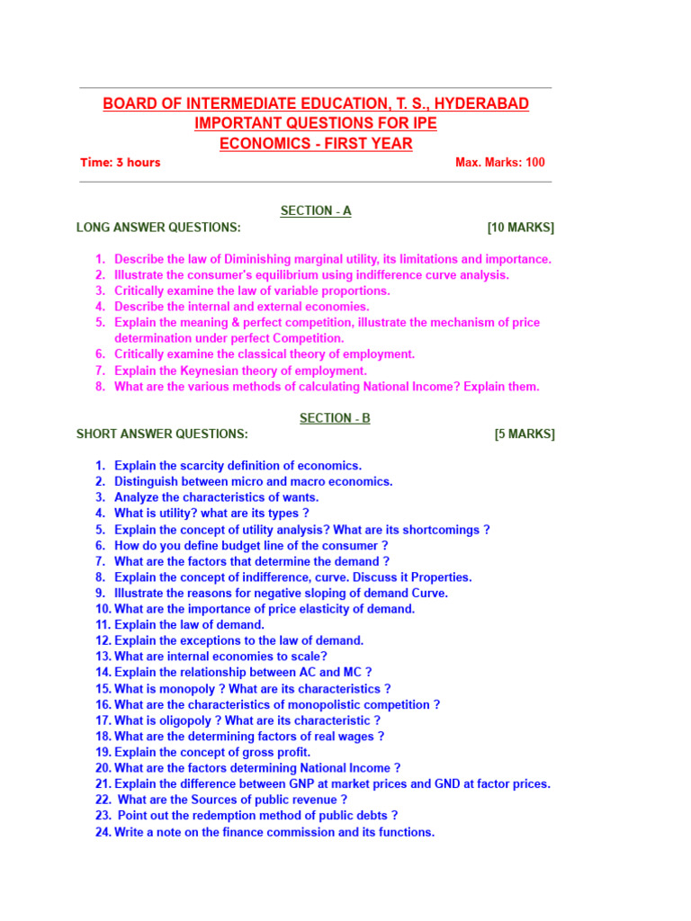 Economics 1st Year Imp | PDF | Economics | Demand