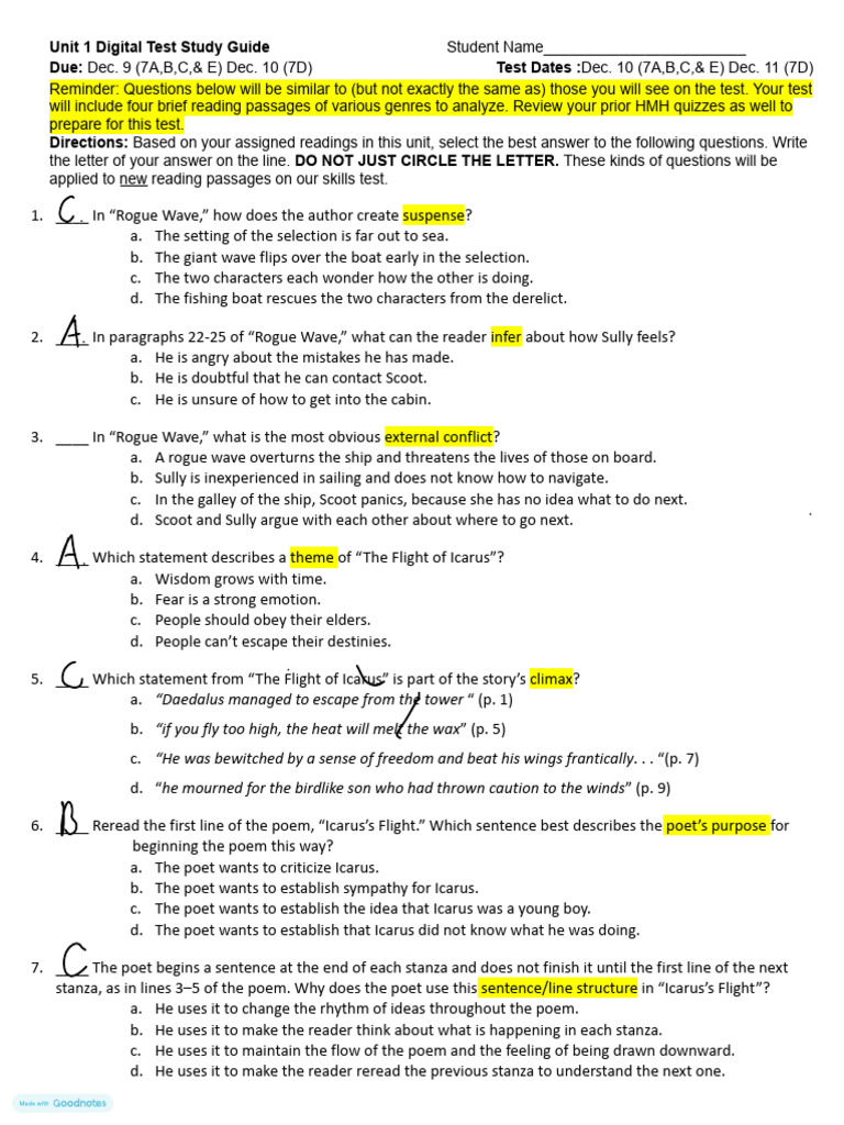 U1 Digital Test Study Guide | PDF | Poetry