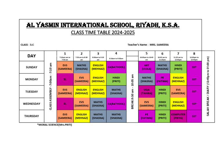 3c-Class Time Table 2024-25 | PDF