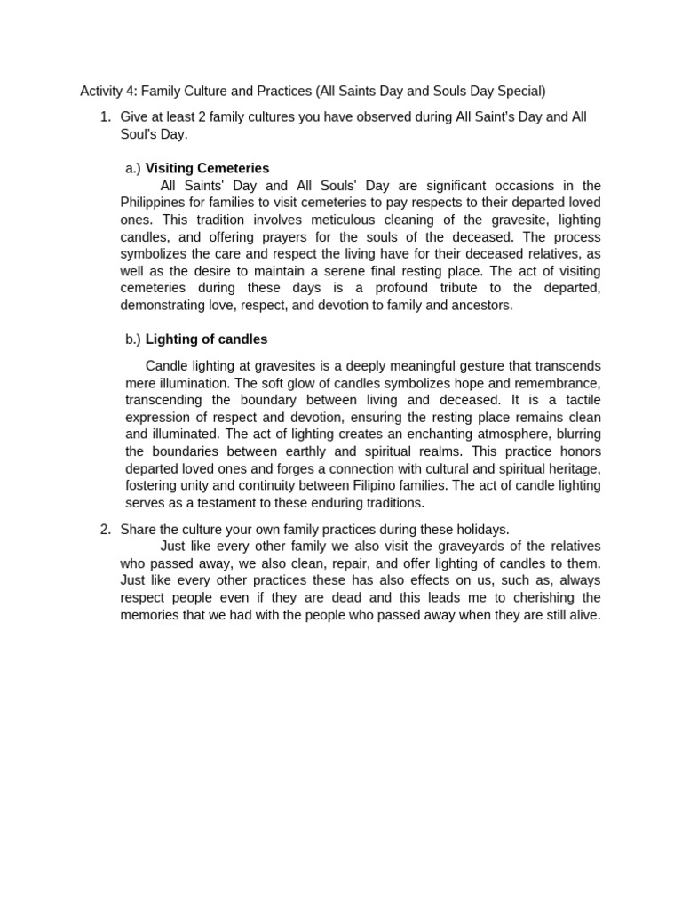 Activity 4 Family Culture and Practices | PDF