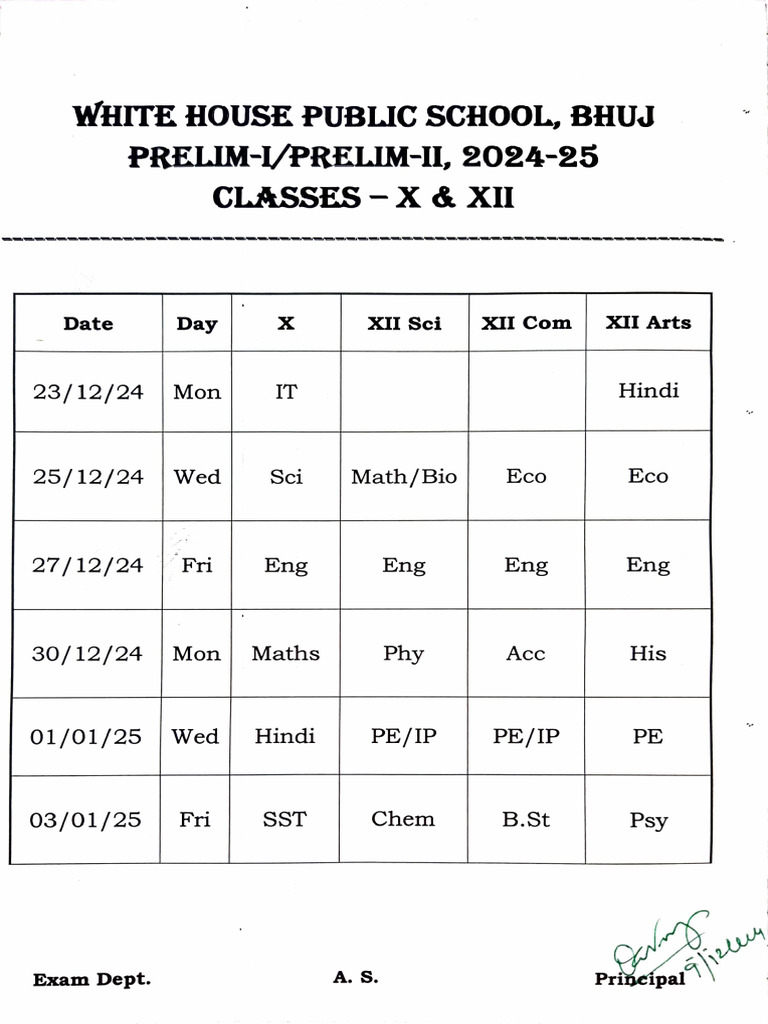 Prelim-1 Timetable | PDF