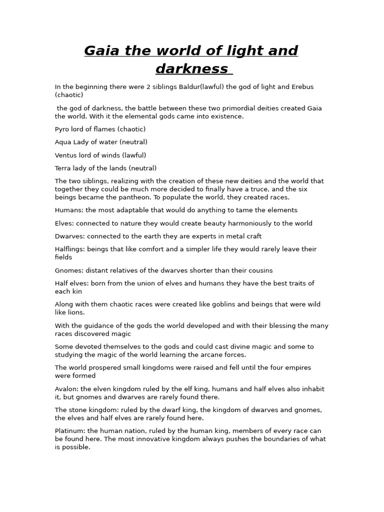 Gaia The World of Light and Darkness | PDF