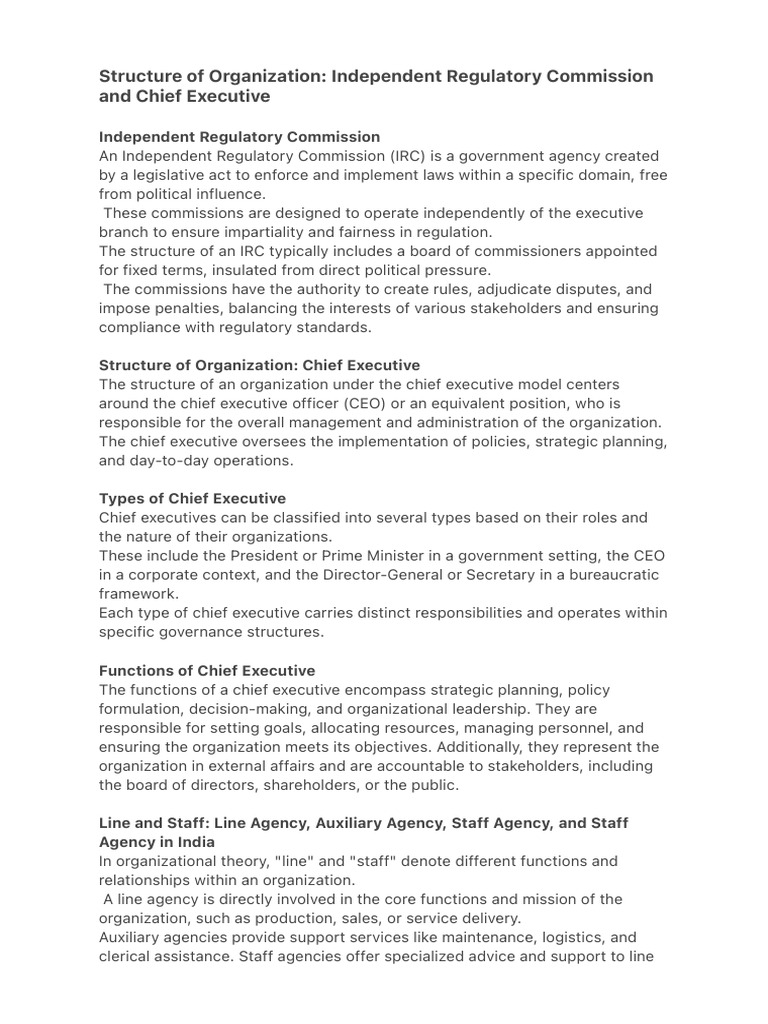 Structure of Organization: Independent Regulatory Commission and Chief ...