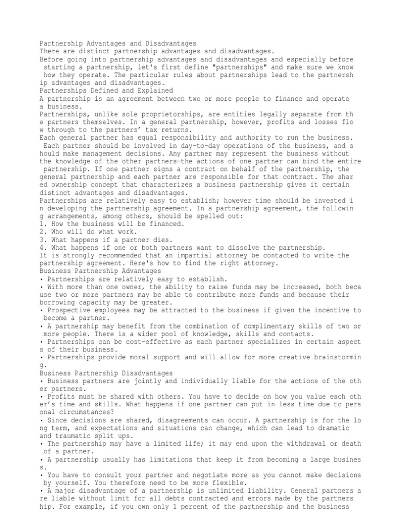 Advantages and Disadvantages of Partnership | PDF | General Partnership ...