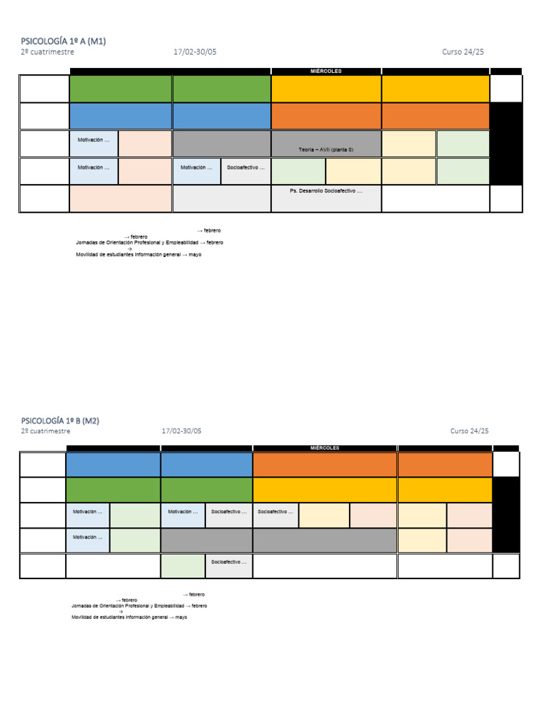 Horario 2425 1PS 2C Definitivo | PDF | Sicología | Science