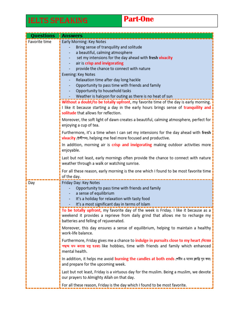 Speaking Part One Fovourite Things | PDF