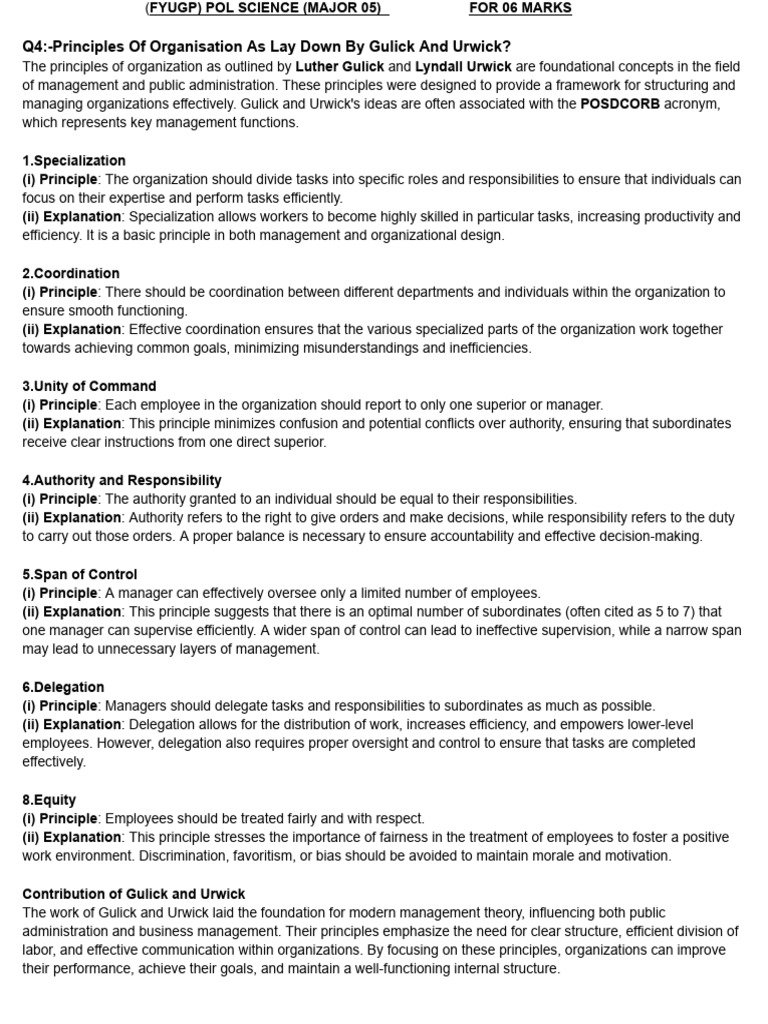 Gulick and Urwick's Organization Principles | PDF | Organizational ...