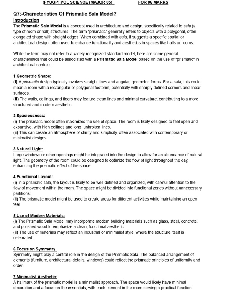 Q7 - Characteristics of Prismatic Sala Model | PDF | Minimalism | Geometry