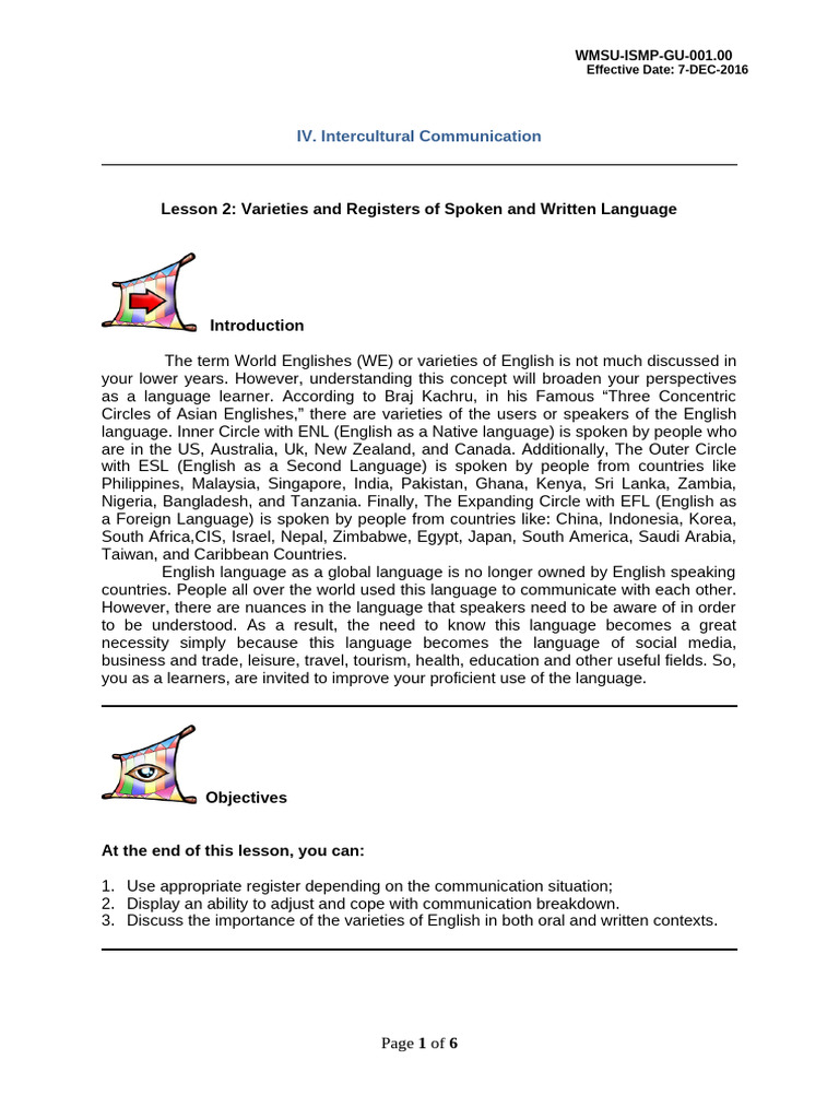UNIT 4 Lesson 2 Varieties and Registers of Language | PDF | English As ...