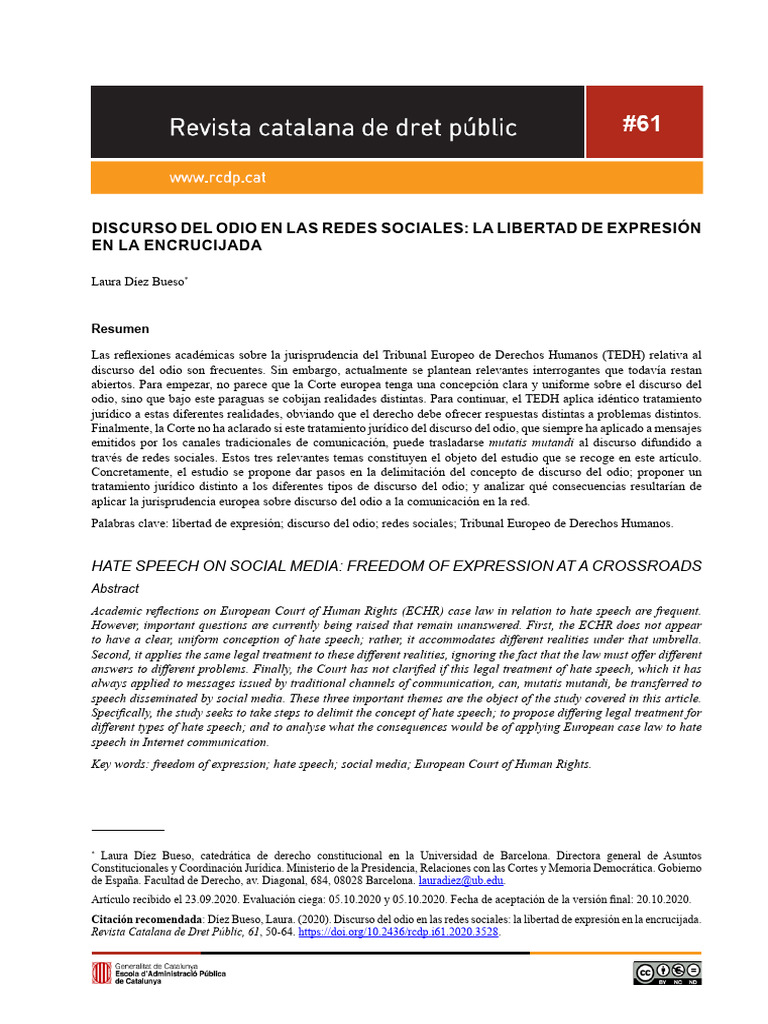 Discurso del odio y libertad de expresión | PDF | Libertad de expresión ...