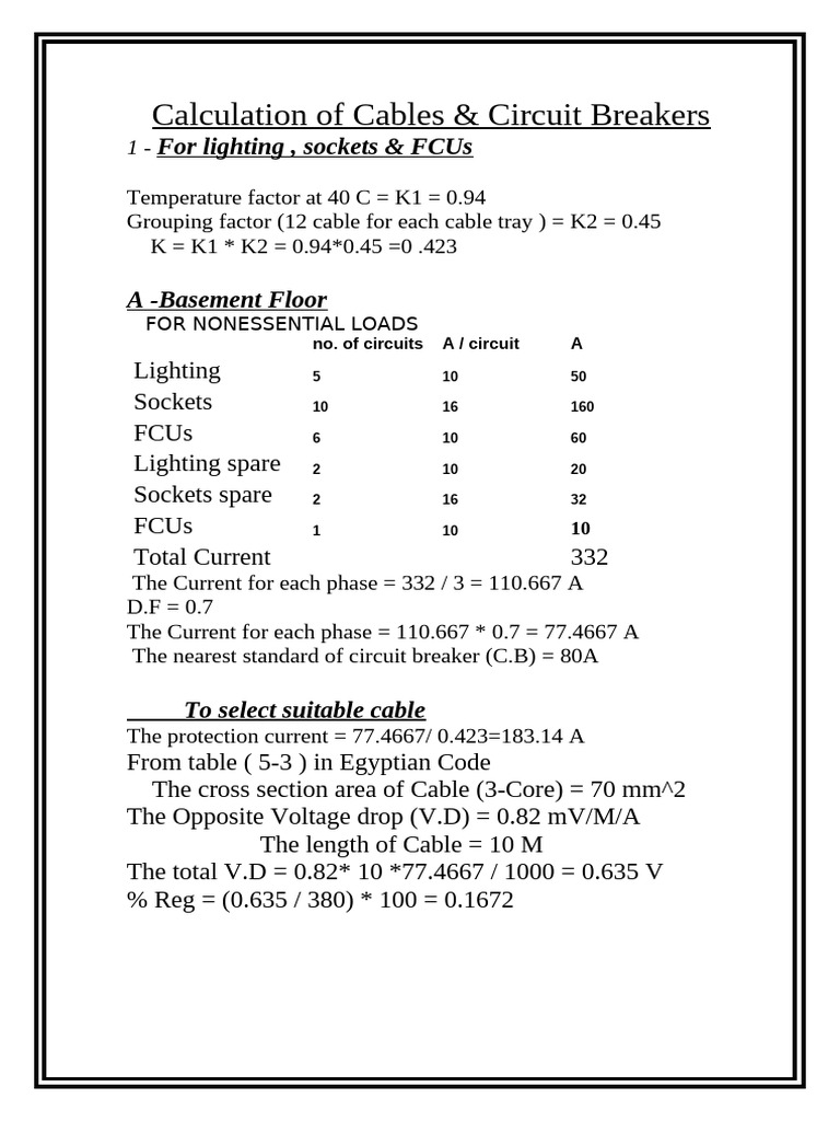Calculation of cables & circuit breakers | PDF | Electricity | Physical Quantities