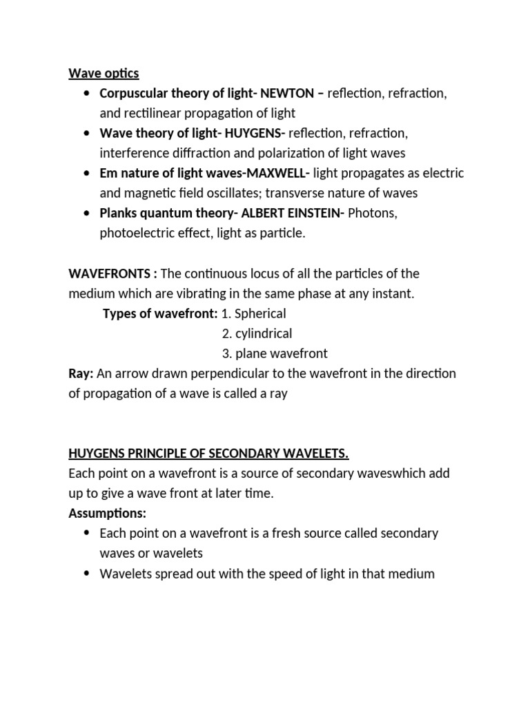 Wave optics | PDF | Diffraction | Coherence (Physics)