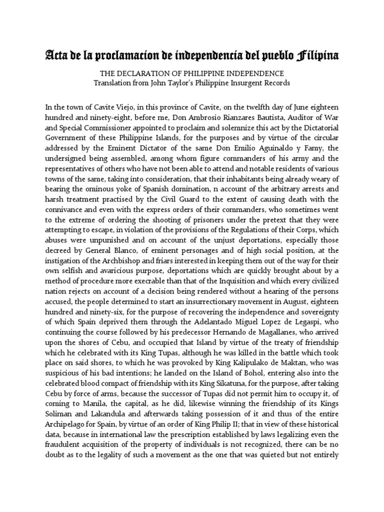 Proclamation of PH Independence | PDF | Philippines | Spanish East Indies